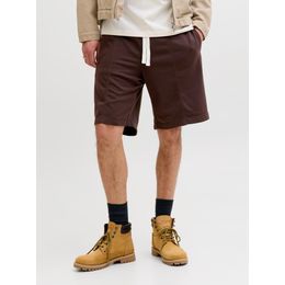 Jack & Jones Sweatshorts JACK & JONES "JPSTKARL BRADLEY PINTUCK SHORT STYD SS26", Herren, Gr. L, N-Gr, java, angeraute Sweatware, Obermaterial: 65% Polyester, 35% Baumwolle, unifarben, loose fit kniebedeckend, Hosen Sweatshorts, Materialmix, relexed fit