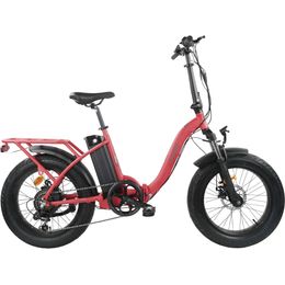 E-Bike Llobe "Elektro Faltrad 20" Terrain rot" Gr. 43, rot, schwarz, Elektrofahrr&auml;der, 43cm, 20 Zoll (50,80cm)