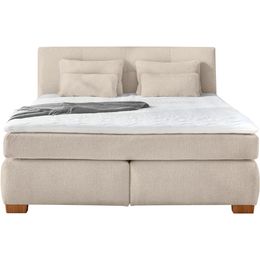 Jockenh&ouml;fer Boxspringbett JOCKENH&Ouml;FER GRUPPE "Ulla, Wende-Bonell-Federkernmatratze (H2/H3)", beige (beige 417, 07), B:169cm L:216cm, Bezug Bett: Chenille(100% Polyester);Topper und Matratzenspiegel: 100% Polyester, Komplettbetten, Boxspringbett, inklusive Topper und 4 Kissen, Bettbreite 160 cm oder 180 cm w&auml;hlbar