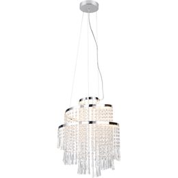 REALITY LEUCHTEN LED Pendelleuchte "POMP, Kronleuchter chromfarbig mit Acryl Behang &Oslash; 38cm H&ouml;he 150 cm", chrom, transparent, 1, &Oslash; 38cm H: 150cm, 1 Stk., Leuchten, LED H&auml;ngelampe 30W 4300 Lumen CCT 2700-6500K dimmbar mit Fernbedienung, LED Pendelleuchte