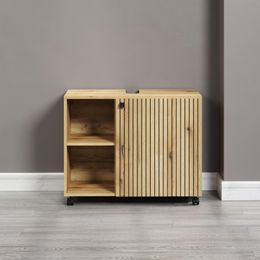 Waschbeckenunterschrank Welltime "Amrum", braun (eichefarben), B:80cm H:64cm T:42cm, Schr&auml;nke, Waschbeckenunterschrank, Waschtisch auf Rollen - (B/T/H) wahlweise 60-80/42/64 cm