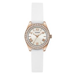 Quarzuhr Guess "Guess-MINI LUNA GLITZ", wei&szlig;, Armbanduhren, Damen, Quarzuhr, Armbanduhr, Damenuhr, Silikonarmband, analog