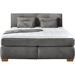 Jockenh&ouml;fer Boxspringbett JOCKENH&Ouml;FER GRUPPE "Ulla, Wende-Bonell-Federkernmatratze (H2/H3)", grau (mittelgrau 417, 39), B:169cm L:216cm, Bezug Bett: Chenille(100% Polyester);Topper und Matratzenspiegel: 100% Polyester, Komplettbetten, Boxspringbett, inklusive Topper und 4 Kissen, Bettbreite 160 cm oder 180 cm w&auml;hlbar