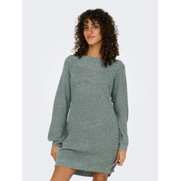 Jacqueline de Yong Minikleid JDY "JDYWHITNEY MEGAN L/S BOAT DRESS KNT NOOS", Damen, Gr. L, N-Gr, gr&uuml;n (abyss detail:w schwarz ply), Rippstrick, Obermaterial: 88% Polyacryl, 12% Polyester, relaxed fit kurz, U-Boot-Ausschnitt, Kleider Minikleid, Sommerkleid