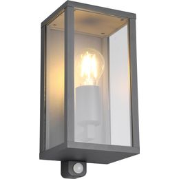 Au&szlig;en-Wandleuchte Trio LEUCHTEN "GARONNE, Outdoor Wandlampe exkl 1x E27 max 60W, Hauswand-Leuchte", anthrazit, transparent, B:14cm H:29cm, Leuchten, Garten Wandleuchte IP44 mit Bewegungsmelder, Leuchtdauer einstellbar