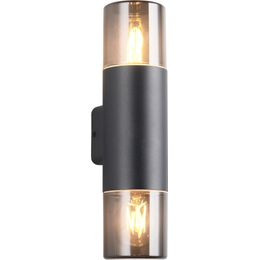 Au&szlig;en-Wandleuchte Trio LEUCHTEN "HOOSIC, Outdoor Wandlampe exkl 1x E27 max 28W, Hauswand-Leuchte", schwarz matt, rauchgrau, B:8,5cm H:33cm, Leuchten, Garten Wandleuchte IP44, Kunststoff Schirm rauchfarbig