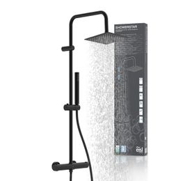 EISL&reg; Brausegarnitur EISL "SHOWERSTAR", schwarz matt, H:96cm, Edelstahl, Brausegarnituren, Regendusche 20x20cm, Umsteller, Antikalk, H&ouml;henverstellbar, Thermostat