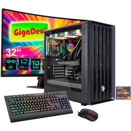 GAMEMAX Gaming-PC-Komplettsystem "GigaDeal CLAW BK 2802 AMD Ryzen 5 7500F 32GB DDR5 1TB SSD RX 9070", Energieeffizienz: G (A-G), schwarz, Microsoft Windows 11 Home (64 Bit), 32 GB RAM 1.000 GB SSD, Computer_Komplettsysteme, Windows 11, DDR5 RAM + Gigabyte GS32QCA LED-Monitor Curved, 80 cm 32"