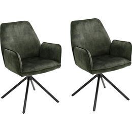 Esszimmerstuhl MCA furniture "Ottawa mit Armlehne", gr&uuml;n (olive, metall schwarz matt lackiert, olive), B:60cm H:89cm T:64cm, 100% Polyester, St&uuml;hle, Esszimmerstuhl, Vintage Veloursoptik mit Keder, Stuhl belastbar bis 120 Kg