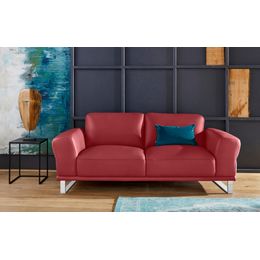 2-Sitzer W.Schillig "montanaa elegant und edel, bequem, Federkernunterfederung", rot (ruby rot z59), B:192cm H:78cm T:94cm, Sofas, mit Metallkufen in Chrom gl&auml;nzend, Breite 192 cm