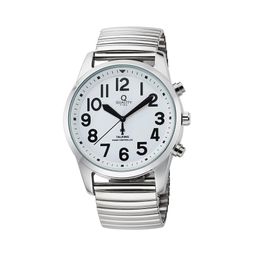 Funkuhr QUALITY TIME "Talking Watch", silberfarben, Armbanduhren, Herren, Funkuhr, Quarzuhr, Armbanduhr, Herrenuhr, Edelstahlarmband, analog, Tag