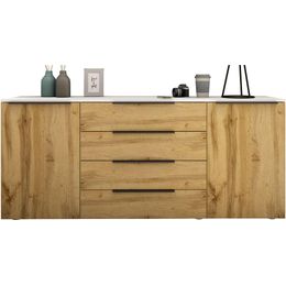 borchardt M&ouml;bel Sideboard BORCHARDT M&Ouml;BEL "Tom, moderne Kommode mit dunklen Metallgriffen", braun (wotan eiche), B:166cm H:72cm T:35cm, Spanplatte, Sideboards, Sideboard, 166cm, 2 T&uuml;ren 4 Schubf&auml;cher, variable Einlegeb&ouml;den, viel Stauraum