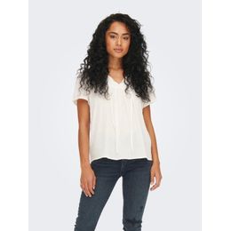 Jacqueline de Yong Kurzarmbluse JDY "JDYLIMA LIFE S/S TOP WVN NOOS", Damen, Gr. 38 (M), wei&szlig; (cloud dancer), Web, Obermaterial: 100% Viskose, unifarben, loose fit normal, V-Ausschnitt, Blusen, Viskose, loose fit