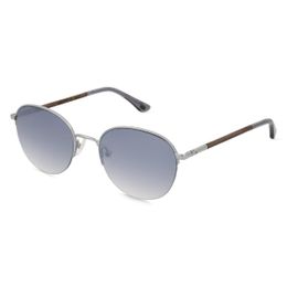 Woodfellas 11722 HORIZON | Unisex-Sonnenbrille | Fassung: Vollrand, Rund, Edelstahl, Silber | Glasfarbe: Blau Verlaufend
