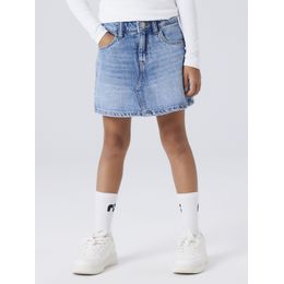 Jeansshorts name it "NKFEMMA DNM SKORT 1040-MJ NOOS", M&auml;dchen, Gr. 128, N-Gr, medium blau denim, Denim/Jeans, Obermaterial: 100% Baumwolle, unifarben, kurz, Jeans Jeansshorts, Baumwolle, Denim