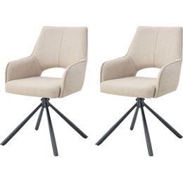 Drehstuhl Home Affaire "BELLEVILLE, 2er Set, mit Metallgestell in matt schwarz", beige (schwarz matt, pulverbeschichtet, creme), B:57cm H:91cm T:64cm, Metall, Polyester, St&uuml;hle, Drehstuhl, in verschiedenen Farben, Belsatbarkeit pro Stuhl 120 kg, 360 drehbar