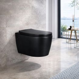 Tiefsp&uuml;l-WC Welltime "Vigo", schwarz, B:365cm H:370cm T:520cm, WCs, sp&uuml;lrandlose Toilette aus Sanit&auml;rkeramik, inkl. WC-Sitz mit Softclose