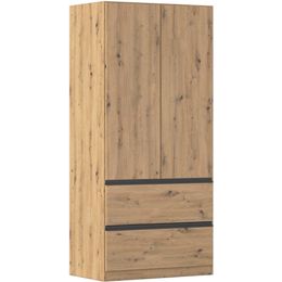 Dreht&uuml;renschrank Rauch "Kleiderschrank Schrank Garderobe COSTA in den Breiten 91/136/181 cm", braun (eiche artisan, eingriffe graumetallic), B:91cm H:197cm T:54cm, Holzwerkstoff, Schr&auml;nke, Dreht&uuml;renschrank, viel Platz, grifflose Front und Push-to-Open Funktion MADE IN GERMANY