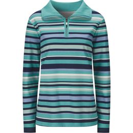Damen Sweatshirt mit Troyerkragen marine-ozean-geringelt, Gr&ouml;&szlig;e 48