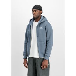 Kapuzensweatjacke Alpha Industries "Basic Zip Hoody SL", Herren, Gr. L, blau (denim blau), angeraute Sweatware, Obermaterial: 80% Baumwolle, 20% Polyester, bedruckt, normal normal, Rundhals, Rippb&uuml;ndchen, Sweatjacken, Baumwollmischung, regular fit
