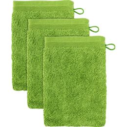 M&ouml;ve Waschhandschuh M&Ouml;VE "Superwuschel", gr&uuml;n (peridot), B:15cm L:20cm, Baumwolle, Waschlappen, Waschhandschuh Set mit Bord&uuml;re, 100% Premium Cotton Baumwolle, weich