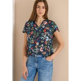Kurzarmbluse Cecil, Damen, Gr. 3XL, bunt (universal blau), Stoff, Vorderseite: 100% Viskose. R&uuml;ckseite: 95% Viskose, 5% Elasthan, gebl&uuml;mt, klassisch normal, Rundhals, normaler Saum, Blusen, mit geschlitztem Rundhalsausschnitt