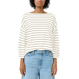 3/4 Arm-Pullover QS, Damen, Gr. L (40), wei&szlig; beige, Strick, Obermaterial: 50% Polyacryl, 50% Viskose, geringelt, gestreift, l&auml;ssig geschnitten h&uuml;ftbedeckend, tiefer Rundhals, B&uuml;ndchen, Pullover, gestreift, mit Viskose