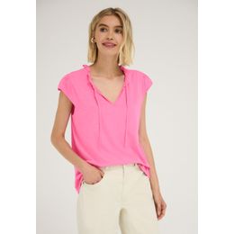 Blusenshirt STREET ONE STUDIO, Damen, Gr. 34, simply pink, Stoff, 50% Modal, 50% Baumwolle, unifarben, normal normal, Rundhals, abgesteppt, Shirts Blusenshirt, mit R&uuml;schendetails