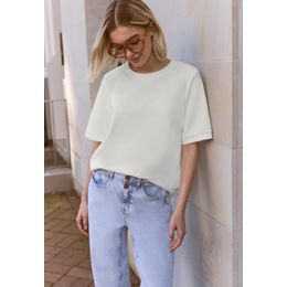 T-Shirt STREET ONE STUDIO, Damen, Gr. 34, sanftes wei&szlig;, Stoff, 71% Polyester, 26% Viskose, 3% Elasthan, unifarben, normal normal, Rundhals, B&uuml;ndchen, Shirts T-Shirt, Jersey