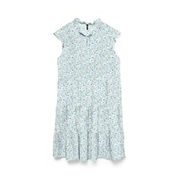 V&eacute;ro Moda Minikleid VERO MODA "VMALBA SS SHORT TIE DRESS WVN NOOS", Damen, Gr. L, N-Gr, snow wei&szlig; aop:blau brooke, Web, Obermaterial: 100% Viskose, bedruckt, kurz, Rundhals, Kleider Minikleid, Viskose