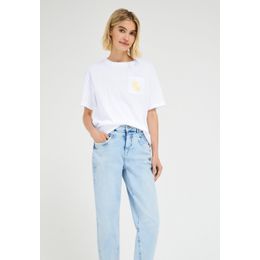 T-Shirt STREET ONE STUDIO, Damen, Gr. 40, wei&szlig;, Web, 100% Baumwolle, unifarben, normal normal, Rundhals, abgesteppt, Shirts T-Shirt, aus reiner Baumwolle