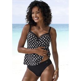 B&uuml;gel-Tankini Lascana, Damen, Gr. 36, Cup B, schwarz (schwarz, creme), Recycling-Polyamid, gepunktet, Bikini-Sets, mit s&uuml;&szlig;en Tupfen