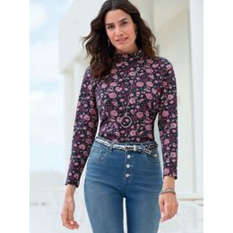 Print-Shirt Inspirationen "Print-Shirt", Damen, Gr. 36, blau (marine, erika, bedruckt), 95% Baumwolle, 5% Elasthan, gebl&uuml;mt, gemustert, mehrfarbig, Shirts