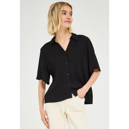 Hemdbluse STREET ONE STUDIO, Damen, Gr. 34, schwarz, Stoff, 85% Viskose, 15% Nylon, unifarben, normal normal, V-Ausschnitt, Manschette, Blusen Hemdbluse, bestehend aus einem Materialmix