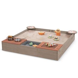 Muddy Buddy Sandkasten Muddy Buddy, Grau, Rosa, Holz, 120x20x120 cm, EN 71, FSC 100%, mit Holzschutz vorbehandelt, Outdoor Spielzeug, Sandk&auml;sten