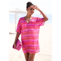 Tunika s.Oliver, Damen, Gr. 36, orange (pink, orange, rot gestreift), Web, Obermaterial: 100% Polyester, gestreift, figurumspielend kurz, tiefer V-Ausschnitt, Tuniken, mit Streifenmuster
