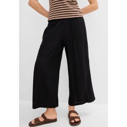 Culotte bonprix "Weite Culotte aus nachhaltiger Viskose", Damen, Gr. 48, N-Gr, schwarz, Web, Obermaterial: 100% Viskose, unifarben, loose fit lang, Hosen Culotte, aus Viskose, mit elastischem Bund, Loose fit, weite Beinform