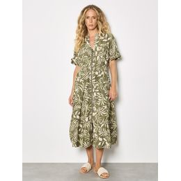 Midikleid Apricot "Midikleid", Damen, Gr. XS (34), N-Gr, gr&uuml;n (khaki), gewebt, Obermaterial: 85% Viskose LENZING ECOVERO CV LenzEcov. 15% Nylon NY., gemustert, V-Ausschnitt, Krempel&auml;rmel, Kleider Midikleid, Druck