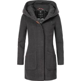 Wintermantel Marikoo "Maikoo", Damen, Gr. S (36), grau (anthrazit), Oberstoff: 90% Polyacryl, 8% Viskose, 2% Elasthan. Futter: 100% Polyester. &Auml;rmelfutter: 100% Polyester, tailliert Po-bedeckend, &Auml;rmel ohne &Auml;rmelschlitz normaler Saum, M&auml;ntel Wintermantel, hochwertiger Mantel in Wollmantel-Optik mit gro&szlig;er Kapuze