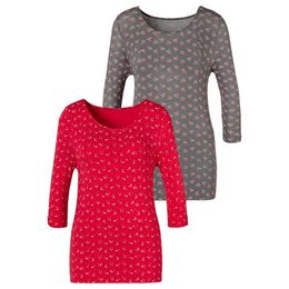 Lascana 3/4-Arm-Shirt 'mit kleinem Cut-Out am &Auml;rmelsaum' mehrfarbig Gr. 32/34 f&uuml;r Damen. Rundhals und Allover-Druck. Bequem. Nachhaltig.