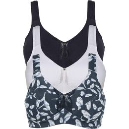 B&uuml;stenhebe bonprix "BH ohne B&uuml;gel mit Baumwolle (3er Pack)", Damen, Gr. 100, Cup F, blau (dunkelblau bedruckt, dunkelblau, wei&szlig;), Obermaterial: 95% Baumwolle, 5% Elasthan. Futter: 100% Baumwolle. Spitze: 90% Polyamid, 10% Elasthan, BHs B&uuml;stenhebe, im 3er Pack, aus Baumwolle, mit Futter aus Baumwolle
