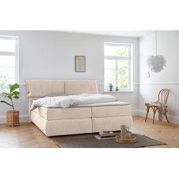 Boxspringbett OTTO HOME "Jenson", beige, B:208cm L:225cm, Struktur weich (85% Polyester/15% Nylon), Komplettbetten, Boxspringbett, in 4 Farben, 4 Breiten, 3 Matratzenarten in 2 H&auml;rtegraden, Topper