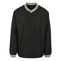 Rundhalspullover Urban Classics "Urban Classics Herren Warm Up Pull Over", Herren, Gr. M, blk, multicolor, 100% Polyester, gestreift, oversize, V-Ausschnitt, Pullover Rundhalspullover