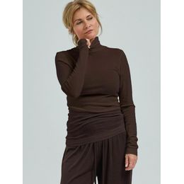 Strickpullover SEAMLESS BASIC "Seamless Basic Shirt Woolen Lola", Damen, Gr. onesize, braun (schwarz braun), Obermaterial: 100% Wolle, Pullover Strickpullover