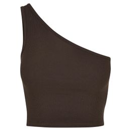 Muskelshirt Urban Classics "Urban Classics Damen Ladies Cropped Asymmetric Top", Damen, Gr. 5XL, braun, 97% Baumwolle, 3% Elasthan, unifarben, slim fit, asymmetrischer Ausschnitt, Shirts