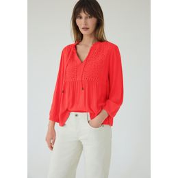 Shirtbluse STREET ONE STUDIO, Damen, Gr. 40, chili rot, Stoff, 100% Viskose, unifarben, klassisch normal, Rundhals, B&uuml;ndchen, Blusen, mit 3/4 &Auml;rmeln