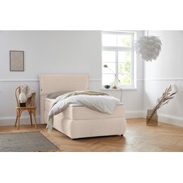 Boxspringbett OTTO HOME "Jenson", beige, B:128cm L:225cm, Struktur weich (85% Polyester/15% Nylon), Komplettbetten, Boxspringbett, in 4 Farben, 4 Breiten, 3 Matratzenarten in 2 H&auml;rtegraden, Topper
