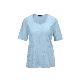 Kurzarmshirt GOLDNER "Kurzgr&ouml;&szlig;e T-Shirt mit Ausbrenneroptik", Damen, Gr. 20, blau (hellblau), Obermaterial: 50% Polyester PES. 50% Viskose CV., figurumspielend, normales B&uuml;ndchen, Shirts, hochwertige Ausbrennerware