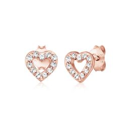 Paar Ohrstecker Elli "Ohrstecker Herz mit Kristallen von Swarovski 925 Silber", rosa (rosegold), Ohrringe, Damen, onesize,mit Steinen, Silber 925 (Sterlingsilber)