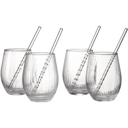 Ritzenhoff & Breker Gl&auml;ser-Set RITZENHOFF & BREKER "Spritz", transparent (transparent, riffeloptik), B:9cm H:12,5cm &Oslash;:9cm, Glas, Trinkgef&auml;&szlig;e, inkl. Glas-Trinkhalme, 590 ml, sp&uuml;lmaschinenfest